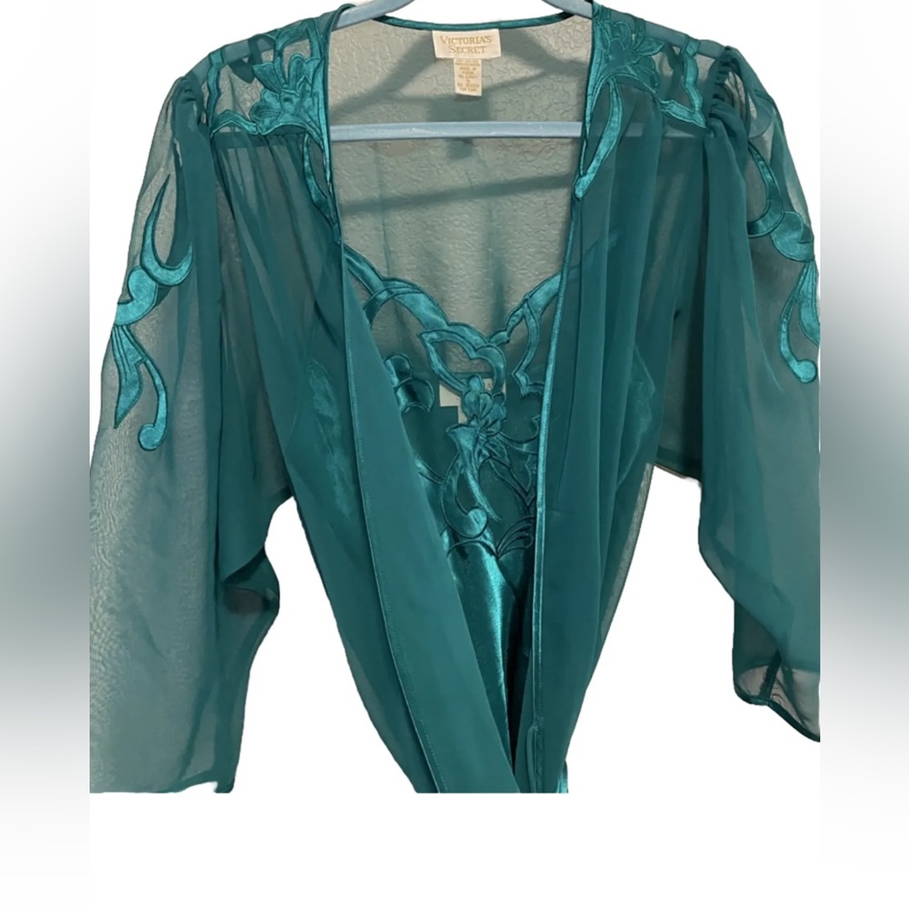Vintage Victorias Secret Night Gown & Robe Emerald Gr… - Gem